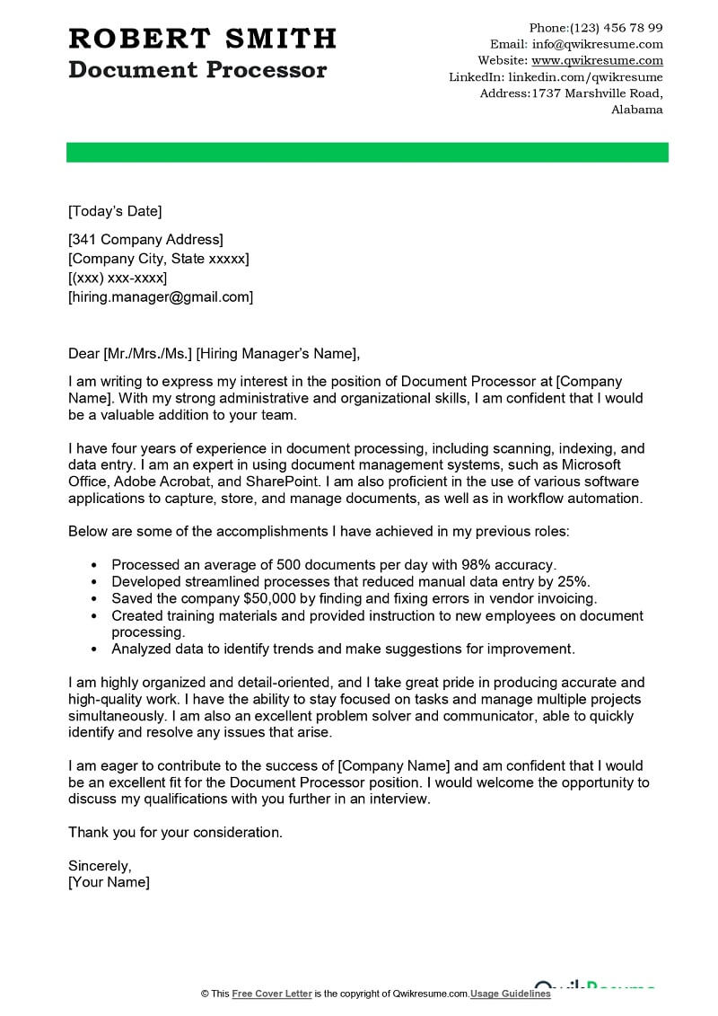  Clerk Cover Letter Examples QwikResume